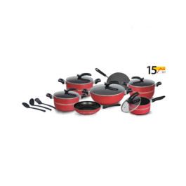 Klassic Glass Lid Non Stick Crescent Series Cookware Set - 15 Pieces ...